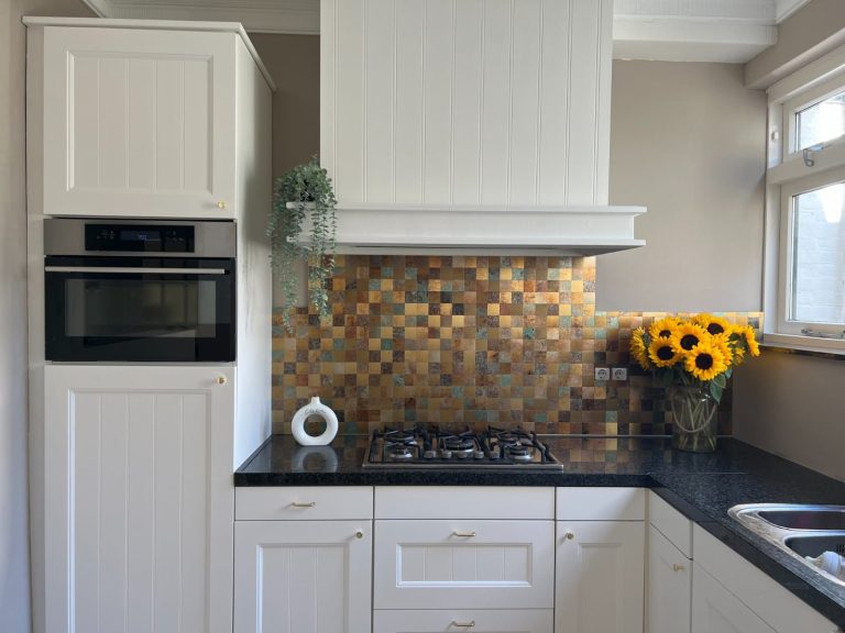 Zelfklevende Mozaïek Steenstrip Blok Vierkant Rustik Goud - Sanideco